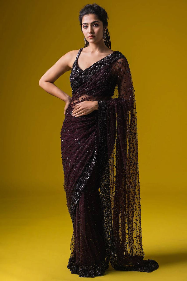 Net Saree with Hologram Sequin Work and Banglori Silk Blouse – Party ...